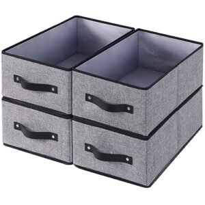 yheenlf clothing storage bins,16.1×9.8×6.5 inches closet bin with handles, foldable storage baskets, fabric containers storage boxes for organizing shelves, gray, large, 4-pack