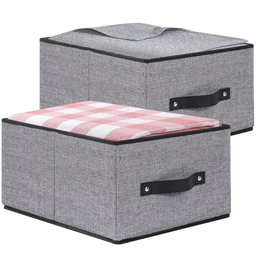 YheenLf Clothing Storage Bins,16.1×9.8×6.5 inches Closet Bin with Handles, Foldable Storage Baskets, Fabric Containers Storage Boxes for Organizing Shelves, Gray, Large, 4-Pack