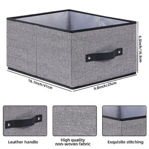 YheenLf Clothing Storage Bins,16.1×9.8×6.5 inches Closet Bin with Handles, Foldable Storage Baskets, Fabric Containers Storage Boxes for Organizing Shelves, Gray, Large, 4-Pack