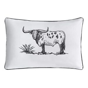 paseo road by hiend accents | ranch life steer indoor outdoor throw pillow, 16x24 inch, black and white texas longhorn print, western rustic cabin lodge style decorative pillow