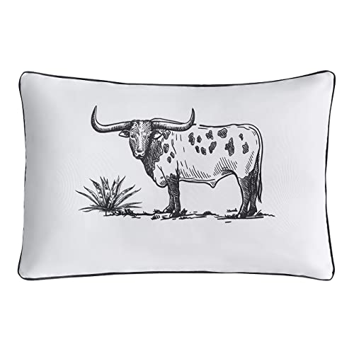 Paseo Road by HiEnd Accents | Ranch Life Steer Indoor Outdoor Throw Pillow, 16x24 inch, Black and White Texas Longhorn Print, Western Rustic Cabin Lodge Style Decorative Pillow