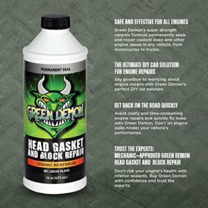 GREEN DEMON Head Gasket and Block Repair | Ceramic Reinforced Head Gasket Sealer | Advanced Coolant Leak DIY Permanent Repair | Engine/Cylinder Sealant | for Cars, SUVs, Trucks | 16oz