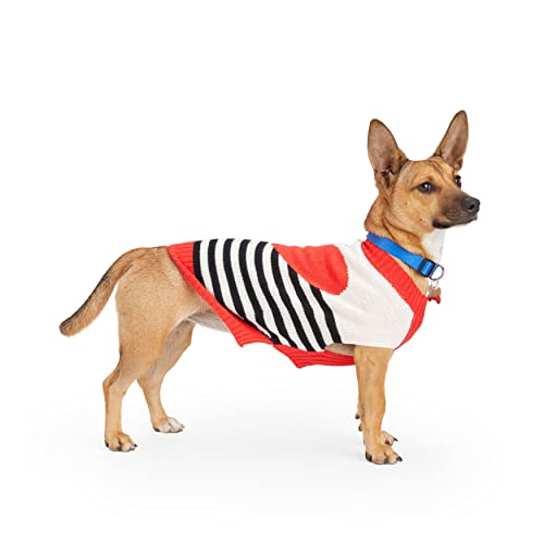 Petco Brand - YOULY Valentine's Day Stripe Heart Dog Sweater, Small, Off-White