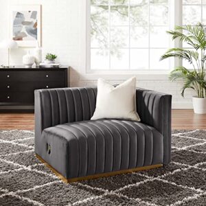 modway conjure channel tufted upholstered performance velvet sectional sofa right-arm chair in gold gray