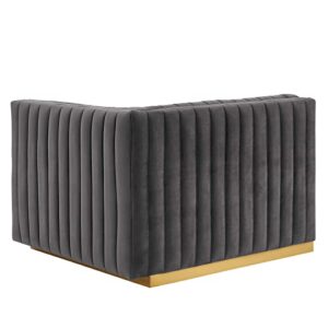 Modway Conjure Channel Tufted Upholstered Performance Velvet Sectional Sofa Right-Arm Chair in Gold Gray