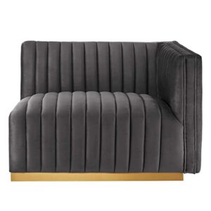 Modway Conjure Channel Tufted Upholstered Performance Velvet Sectional Sofa Right-Arm Chair in Gold Gray