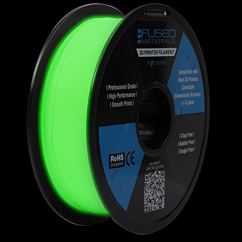 Fused Materials Glow in The Dark Green PLA 3D Printer Filament - 1kg Spool, 1.75mm, Dimensional Accuracy +/- 0.03 mm, (Glow Green)