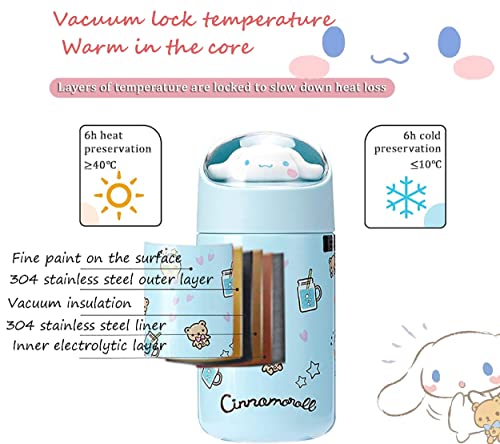 Roffatide Anime Cinnamoroll Cute Stainless Steel Vacuum Thermos Water Bottle Mug for Girls Women Hot & Cold for Hours Insulated Bottle Gift for Birthday Christmas Blue