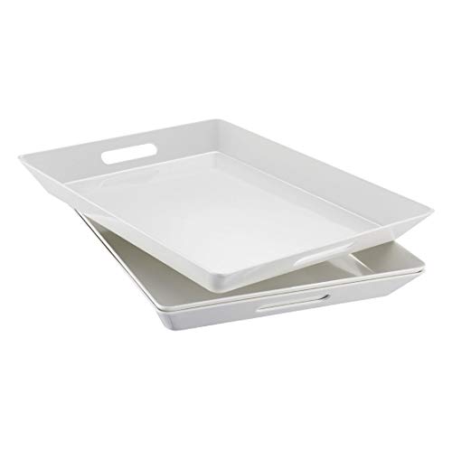 i BKGOO White Large Tray,Melamine Serving Tray with Handles, Set of 3 Rectangular Tray for Food Organizer ,Breakfast, Lunch, Dinner 15.5 x 12.2 x 1.6 inch