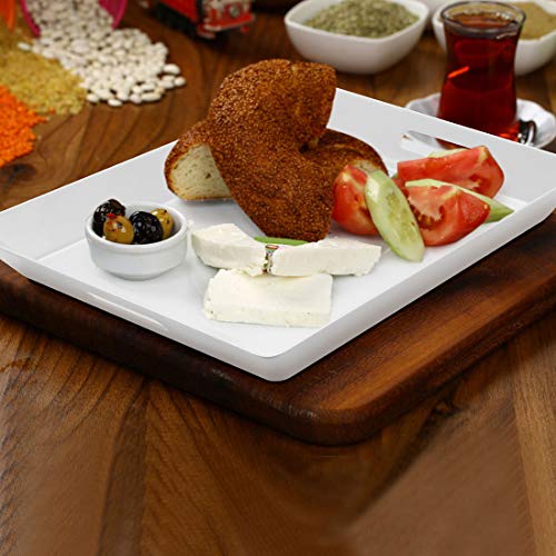 i BKGOO White Large Tray,Melamine Serving Tray with Handles, Set of 3 Rectangular Tray for Food Organizer ,Breakfast, Lunch, Dinner 15.5 x 12.2 x 1.6 inch