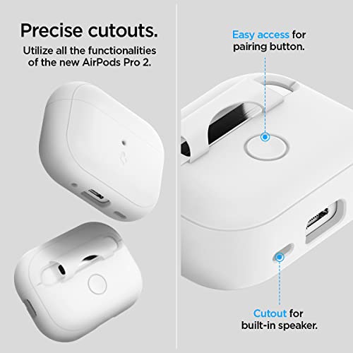 Spigen Silicone Fit Designed for AirPods Pro 2nd Generation Case 2022/2023 (USB-C/Lightening Cable) Airpods Pro 2 Case with Lanyard - White/Gray