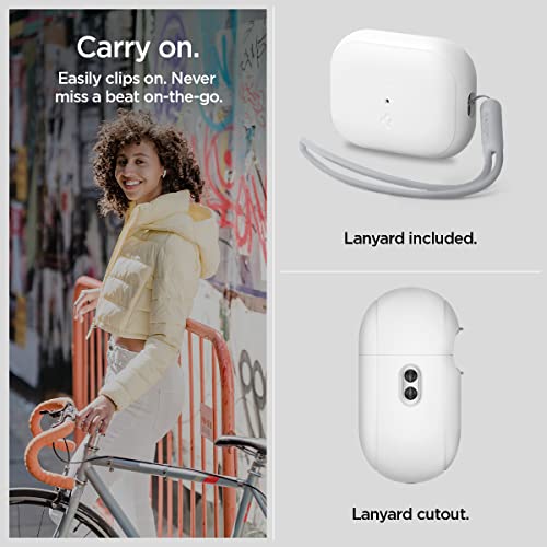 Spigen Silicone Fit Designed for AirPods Pro 2nd Generation Case 2022/2023 (USB-C/Lightening Cable) Airpods Pro 2 Case with Lanyard - White/Gray