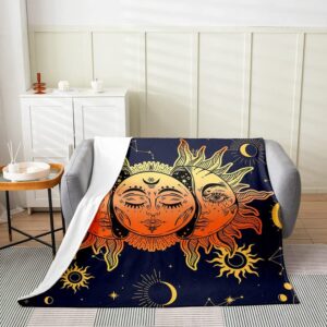 sun moon flannel fleece throw blanket boho exotic all season bed blanket room decorative bohemian galaxy fuzzy blanket astrology space cosmic celestial orange plush blanket throw 50"x60"