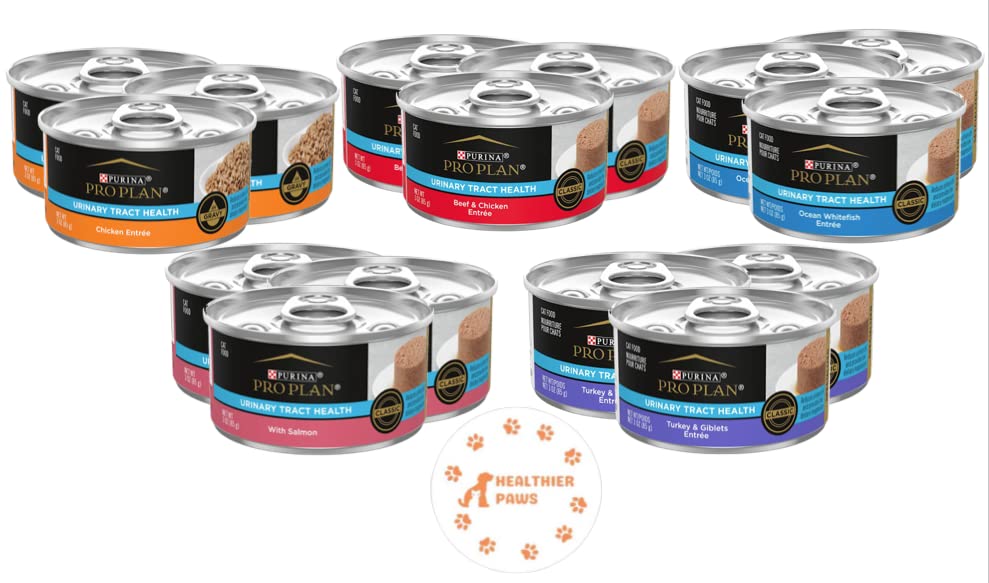 Pro Plan Focus Wet Cat Food Urinary Tract Health (UTH) Variety Pack, 5 Flavors, 3 oz Cans (15 Total Cans) with Healthier Paws Sticker!!!