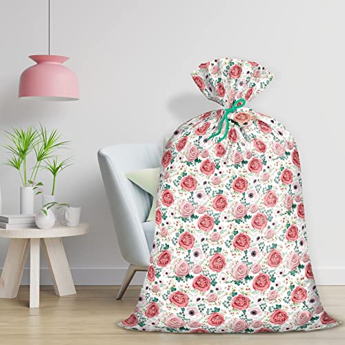 WRAPAHOLIC 56" Large Plastic Gift Bag - Pink Floral Design for Birthdays, Mother's Day, Wedding, Baby Shower, Parties, or Any Occasion - 56" H x 36" W