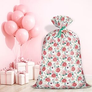 WRAPAHOLIC 56" Large Plastic Gift Bag - Pink Floral Design for Birthdays, Mother's Day, Wedding, Baby Shower, Parties, or Any Occasion - 56" H x 36" W