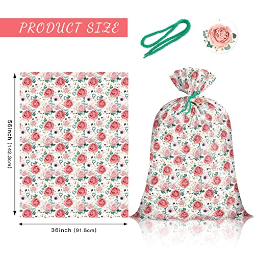 WRAPAHOLIC 56" Large Plastic Gift Bag - Pink Floral Design for Birthdays, Mother's Day, Wedding, Baby Shower, Parties, or Any Occasion - 56" H x 36" W