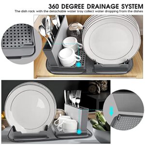 TTW Dish Drying mat for Kitchen Counter, Collapsible Dish Drying Rack and Ultra Absorbent Microfiber roll Mat, Foldable Dish Drainer