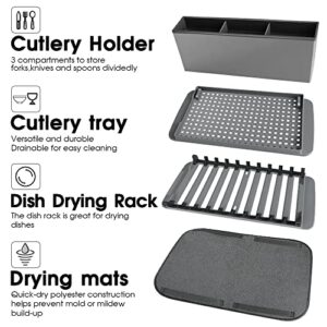 TTW Dish Drying mat for Kitchen Counter, Collapsible Dish Drying Rack and Ultra Absorbent Microfiber roll Mat, Foldable Dish Drainer