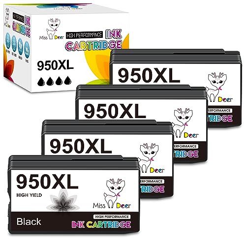 Miss Deer 950 XL Compatible Ink Cartridge Replacement for HP 950 950XL Black to use with OfficeJet Pro 8600 8610 8620 8100 8625 8615 8630 8640 8660 251DW 271DW 276DW (High Yield,4 Bk)