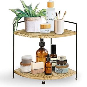 y&me ym 2-tier corner shelves for bathroom counter organizer, wood makeup organizer, perfume organizer standing rack, vanity tray for bathroom and kitchen organization, coffee station organizer…