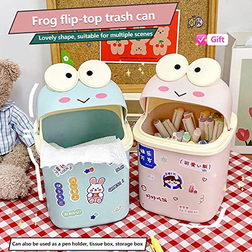 Benshukam Mini Frog Desktop Trash Can Cute Small Trash Can with Lid Flip Trash Can for Bathrooms, Kitchens, Offices, Waste Basket for Dressing Table(Pink)