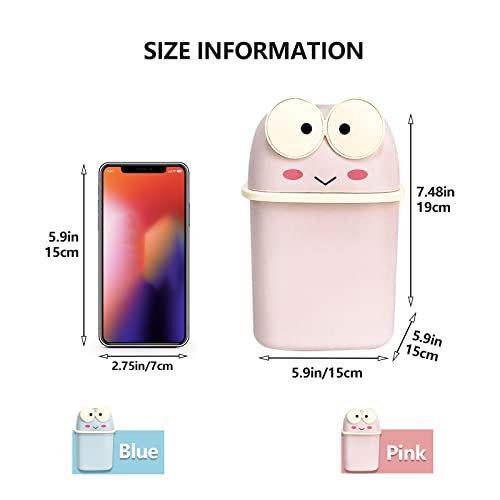 Benshukam Mini Frog Desktop Trash Can Cute Small Trash Can with Lid Flip Trash Can for Bathrooms, Kitchens, Offices, Waste Basket for Dressing Table(Pink)