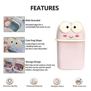 Benshukam Mini Frog Desktop Trash Can Cute Small Trash Can with Lid Flip Trash Can for Bathrooms, Kitchens, Offices, Waste Basket for Dressing Table(Pink)