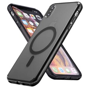 tigowos translucent magnetic phone case for iphone xs max with magsafe wireless charging anti-yellow anti-fingerprint shockproof protective case for iphone xs max(6.5")， black