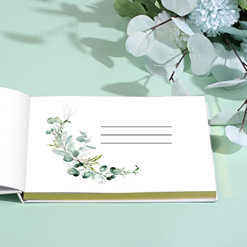 Wedding Guest Book, Includes 2 Markers Pen, 120 Lined Pages Guest Sign-in Book, White Cover with Gold Foil Design, Gold Gilded Edges, 9x7 Inches Hardbound, Gold Ribbon, Guest Book Wedding Reception