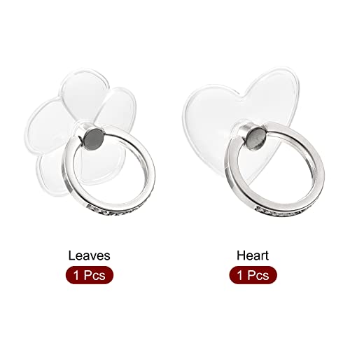 uxcell Transparent Phone Ring Holders, Diamond Clear Finger Grip Stand for Phone, Case, Tablet, Set of 2 Shapes(Leaves, Heart)