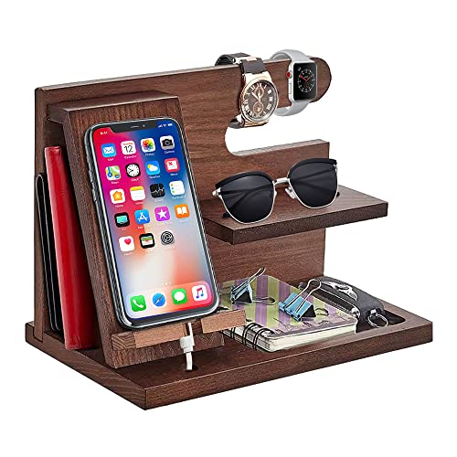 M-Birfimin Gifts for Men, Wood Phone Docking Station Nightstand Organizer for Multiple Devices,Dad Gifts from Daughter Son,Suitable for Men Husband Birthday Anniversary Father's Day Gadgets