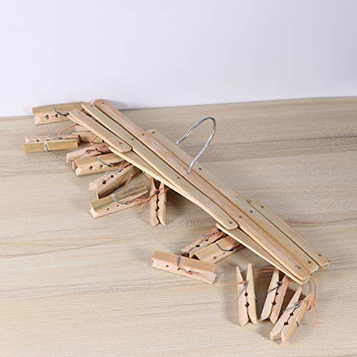 Cabilock Foldable Clip Hangers with Drying Clips Wood Underwear Hanger with 16pcs Clips Wooden Laundry Clip and Drip Drying Hanger for Socks Bras Lingerie Clothes Drying Rack 2pcs