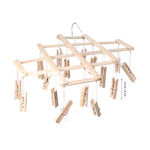 Cabilock Foldable Clip Hangers with Drying Clips Wood Underwear Hanger with 16pcs Clips Wooden Laundry Clip and Drip Drying Hanger for Socks Bras Lingerie Clothes Drying Rack 2pcs