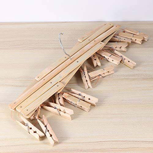 Cabilock Foldable Clip Hangers with Drying Clips Wood Underwear Hanger with 16pcs Clips Wooden Laundry Clip and Drip Drying Hanger for Socks Bras Lingerie Clothes Drying Rack 2pcs