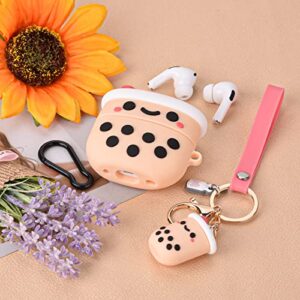 Cute AirPod Pro 2 Case with Boba Keychain Girly Pink Milk Tea Design Compatible with AirPods Pro 2nd Generation 2022 Case for Women and Girls