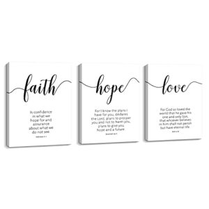 creoate bible verses canvas wall art, faith hope love wall decor, inspirational christian wall art, minimalist canvas print artwork framed set for bedroom living room wall decor (12x16 inch x3pcs)…