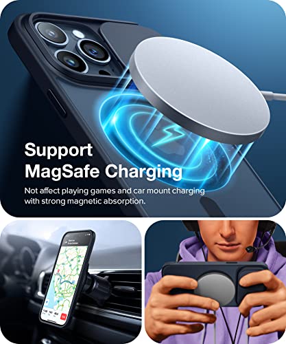 Tongate Magnetic Case for iPhone 14 Pro Max Case with Sliding Camera Cover, [Compatible with Magsafe] [10FT Military Drop Protection], Slim Fit Shockproof Matte Case with Screen Protector 6.7", Black