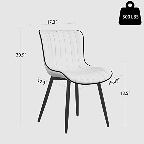 YOUNUOKE White Dining Chairs Set of 2 Upholstered Mid Century Modern Chair Armless Faux Leather Accent Guest Chair with Backs Metal Legs for Kitchen Living Reception Waiting Room Bedrooms