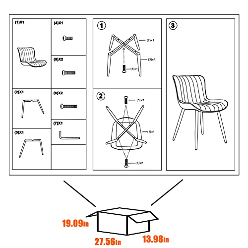 YOUNUOKE White Dining Chairs Set of 2 Upholstered Mid Century Modern Chair Armless Faux Leather Accent Guest Chair with Backs Metal Legs for Kitchen Living Reception Waiting Room Bedrooms