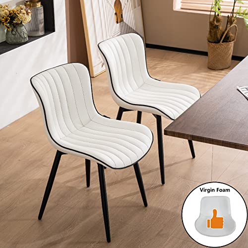 YOUNUOKE White Dining Chairs Set of 2 Upholstered Mid Century Modern Chair Armless Faux Leather Accent Guest Chair with Backs Metal Legs for Kitchen Living Reception Waiting Room Bedrooms