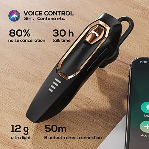 Micool Trucker Bluetooth Headset, Noise Cancelling, 30H Talking Time,12g Ultra Light, Hands Free Bluetooth Earpiece for Cell Phones/PC, Wireless Single Ear Bluetooth Headset Earpiece