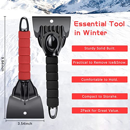 BiSiViO 2 Pack Ice Scraper with Foam Grip, Snow Shovel Brush Removal Tools, Car Winter Kit, Window Frost Remover Brush Tool for Cars Truck Window Cleaning Kit Camping Outdoor