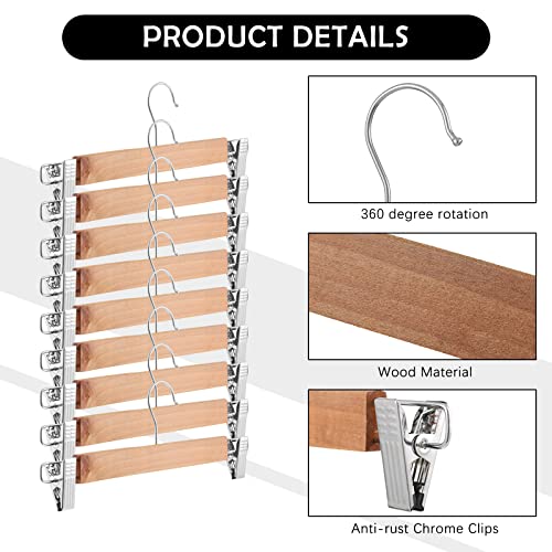 Weysat 40 Pcs Wooden Pants Hangers Bulk Solid Wood Skirt Hanger with 2 Adjustable Clips Anti Rust Hook 360 Swivel Hook Bottom Hangers Jeans Hangers for Women Men