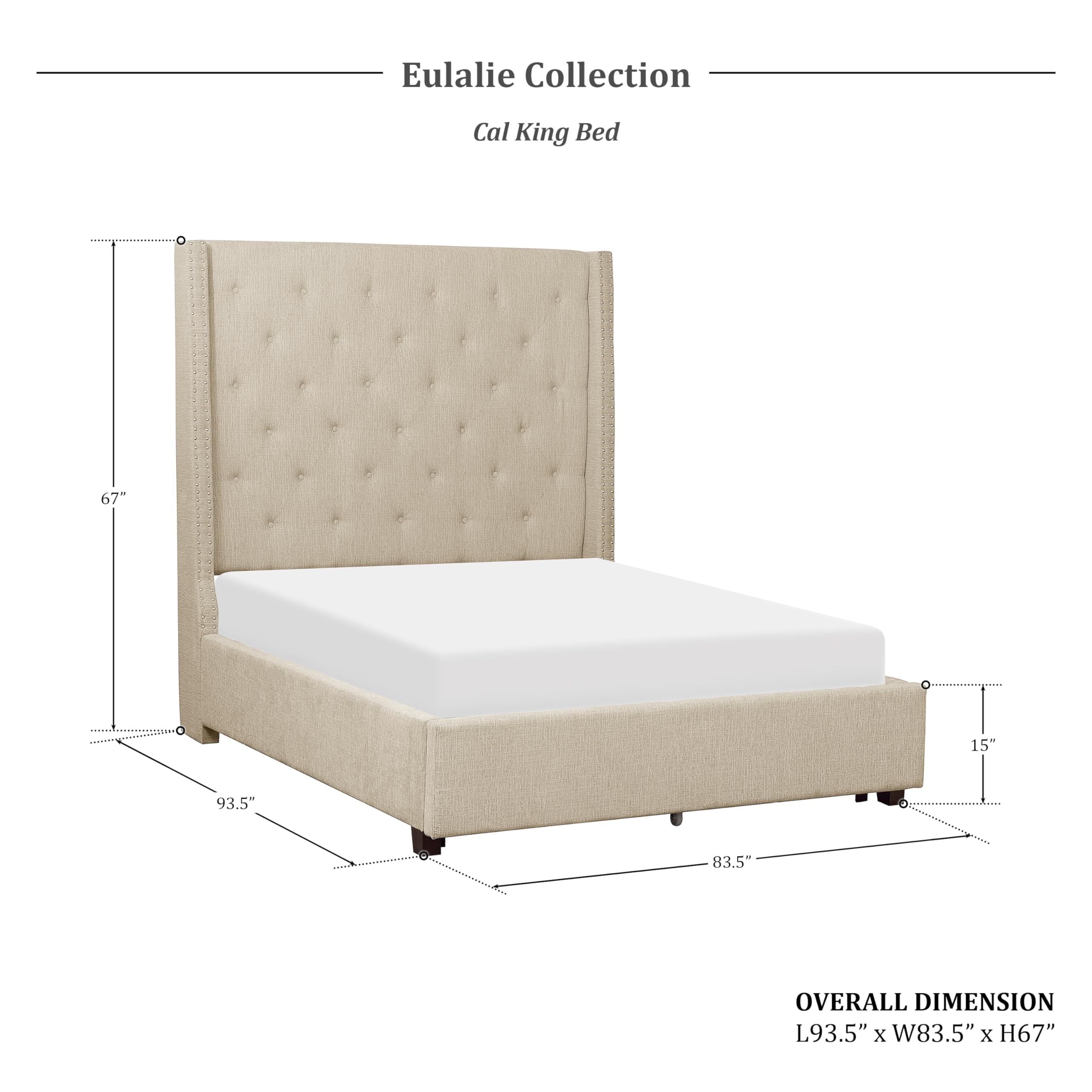 Lexicon Eulalie Upholstered Platform Bed, Cal King, Beige