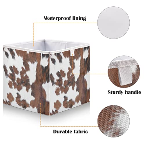 Kigai Cube Storage Bin White Brown Print Cow Foldable Storage Basket Toy Storage Box for Home Organizing Shelf Closet Bins, 11 x 11 x 11-Inch