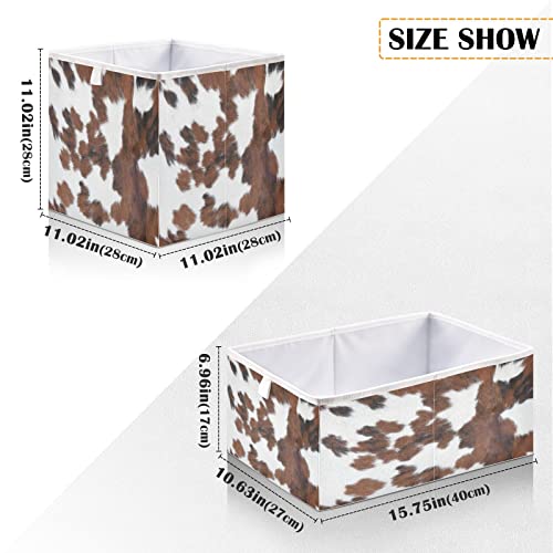 Kigai Cube Storage Bin White Brown Print Cow Foldable Storage Basket Toy Storage Box for Home Organizing Shelf Closet Bins, 11 x 11 x 11-Inch