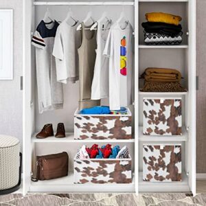 Kigai Cube Storage Bin White Brown Print Cow Foldable Storage Basket Toy Storage Box for Home Organizing Shelf Closet Bins, 11 x 11 x 11-Inch