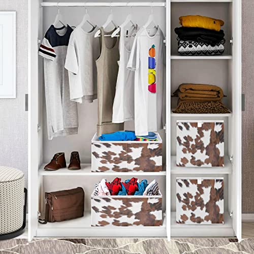 Kigai Cube Storage Bin White Brown Print Cow Foldable Storage Basket Toy Storage Box for Home Organizing Shelf Closet Bins, 11 x 11 x 11-Inch