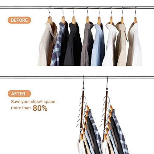 Mkono 4 Pcs Space Saving Hangers Wood Clothes Magic Hanger for Closet and Set of 2 Wooden Hat Rack for Wall